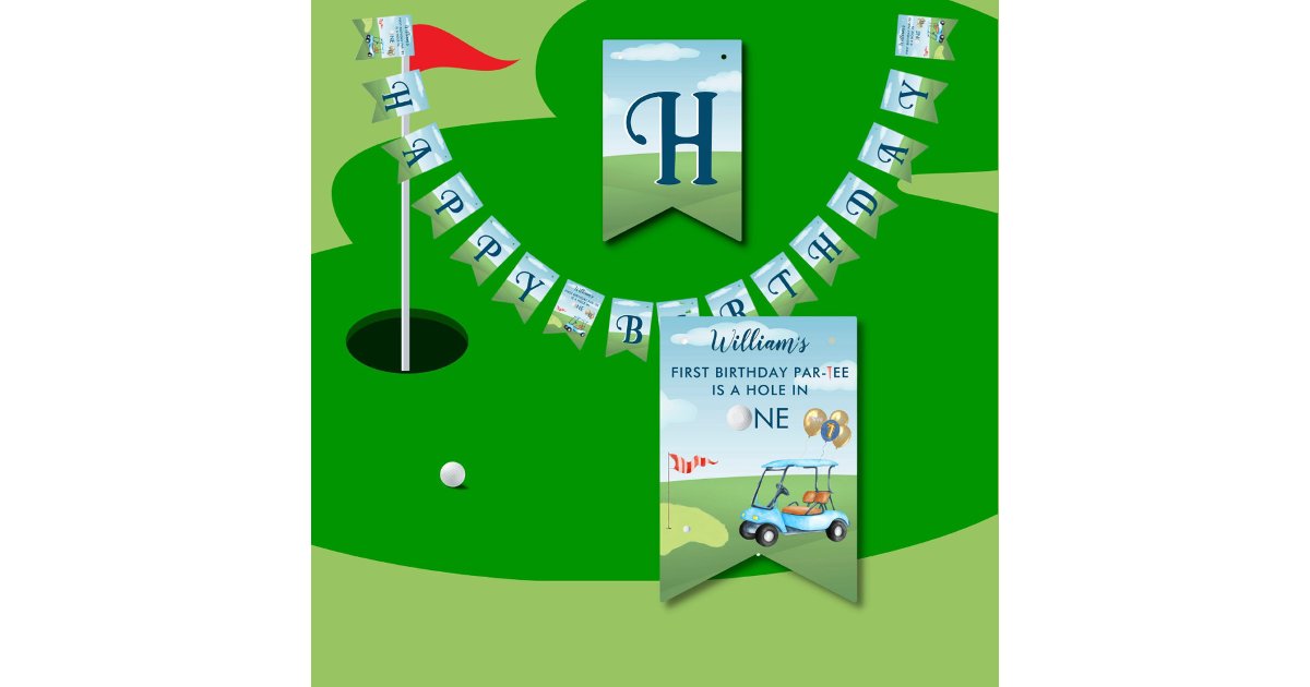 Hole In One Boy Golf Par-tee 1st Birthday Bunting Flags | Zazzle