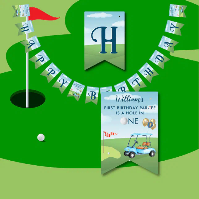 Hole In One Boy Golf Par-tee 1st Birthday Bunting Flags | Zazzle