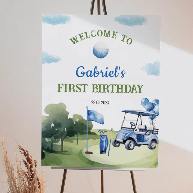 Hole In One Classic Golf Birthday Welcome Sign | Zazzle