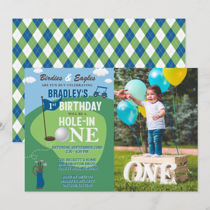 Hole In One Golf 1st Birthday Photo Invitation | Zazzle.com