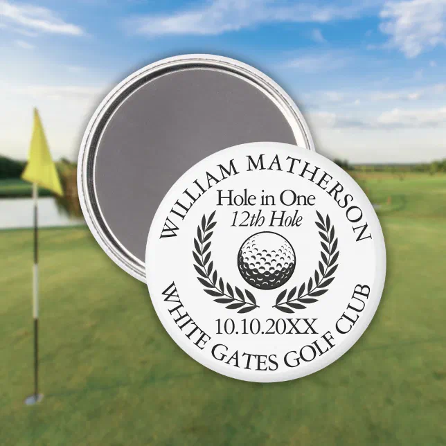 Hole in One Golf Ball And Wreath Personalized Magnet | Zazzle