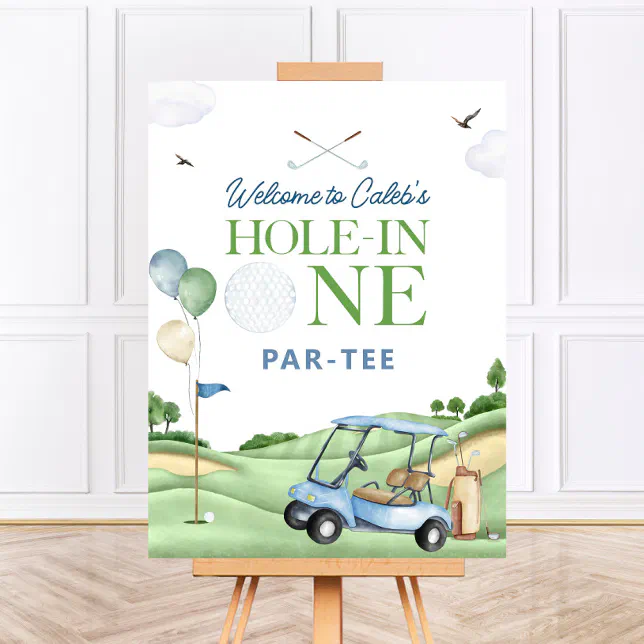 HOLE IN ONE Golf First Birthday Welcome Sign | Zazzle