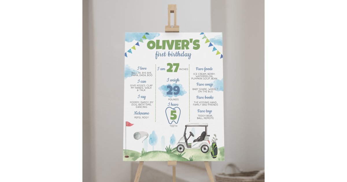Hole In One Golf Theme 1st Birthday Milestone Sign | Zazzle