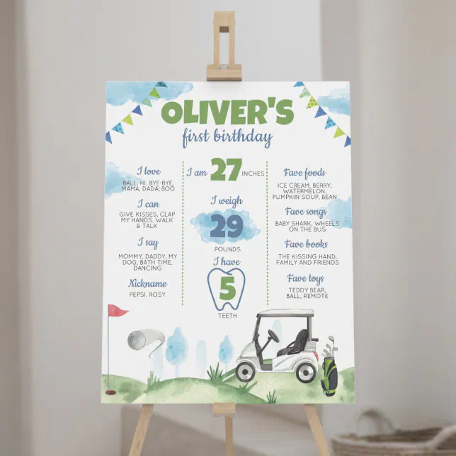 Hole In One Golf Theme 1st Birthday Milestone Sign | Zazzle
