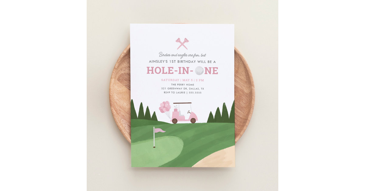 Hole in One Pink Golf 1st Birthday Invitation | Zazzle