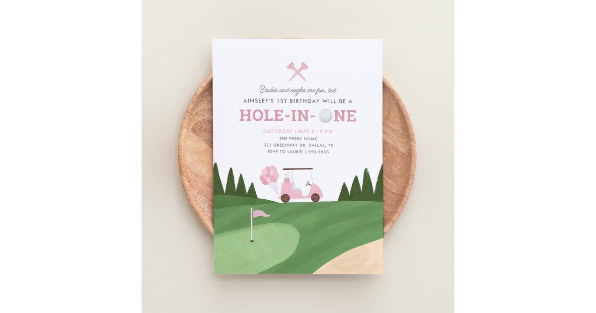 Hole in One Pink Golf 1st Birthday Invitation | Zazzle