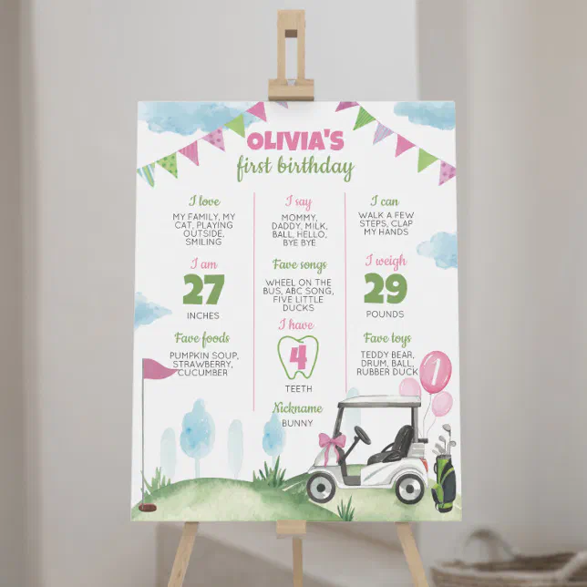 Hole In One Pink Golf 1st Birthday Milestone Sign | Zazzle