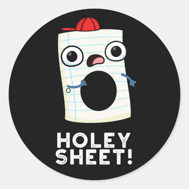 Holey Sheet Funny Paper Pun Dark BG Classic Round Sticker | Zazzle