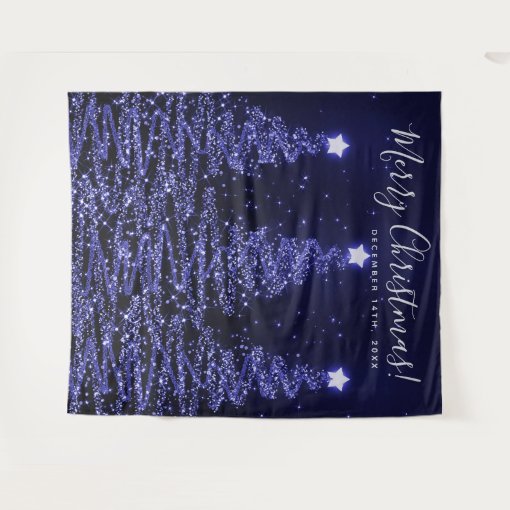 Holiday Backdrop Navy Blue Merry Christmas Trees | Zazzle