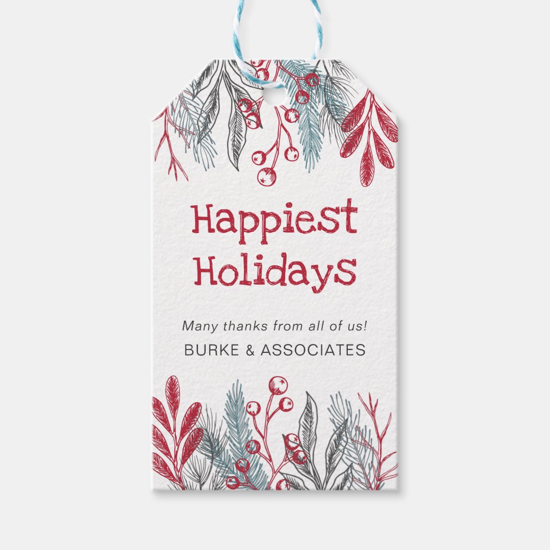 Holiday Botanical Greenery Personalized Business Gift Tags | Zazzle