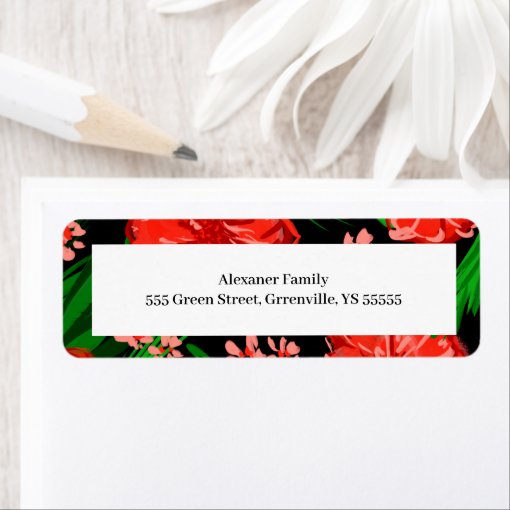 Holiday Bright Floral Border Framed Address Label | Zazzle