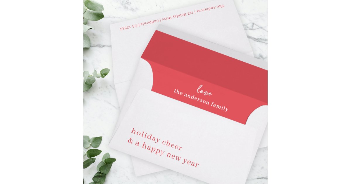 Holiday Card Envelope | Minimal Christmas Red | Zazzle
