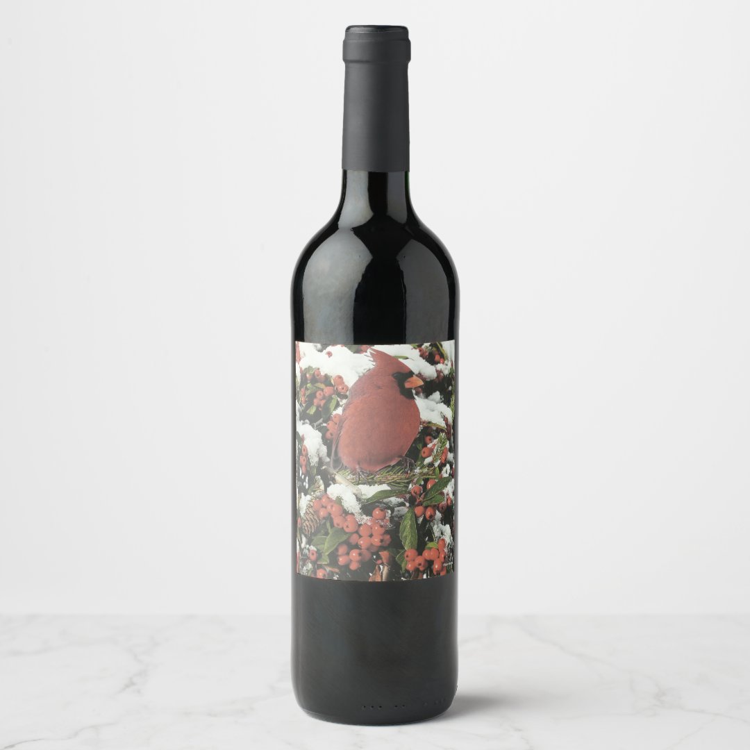 Holiday Cardinal Wine Bottle Label | Zazzle