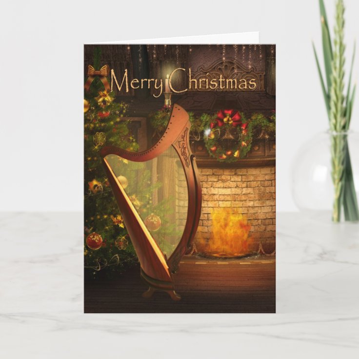 Holiday Celtic Harp Card | Zazzle