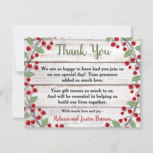 Holiday Charm II Winter/Christmas Thank You Note Invitation | Zazzle
