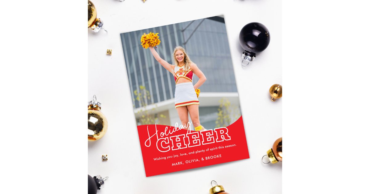 Holiday Cheer Cheerleading Christmas Photo Card | Zazzle