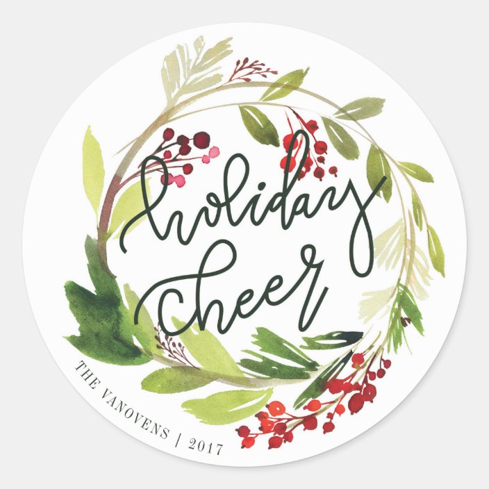 HOLIDAY CHEER CLASSIC ROUND STICKER | Zazzle.com