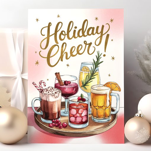 Holiday Cheer Cocktail Drinks Tray Christmas Card | Zazzle
