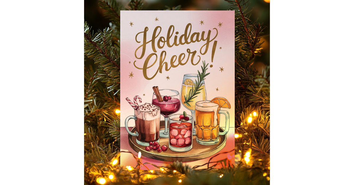 Holiday Cheer Cocktail Drinks Tray Christmas Card | Zazzle
