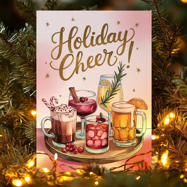 Holiday Cheer Cocktail Drinks Tray Christmas Card | Zazzle