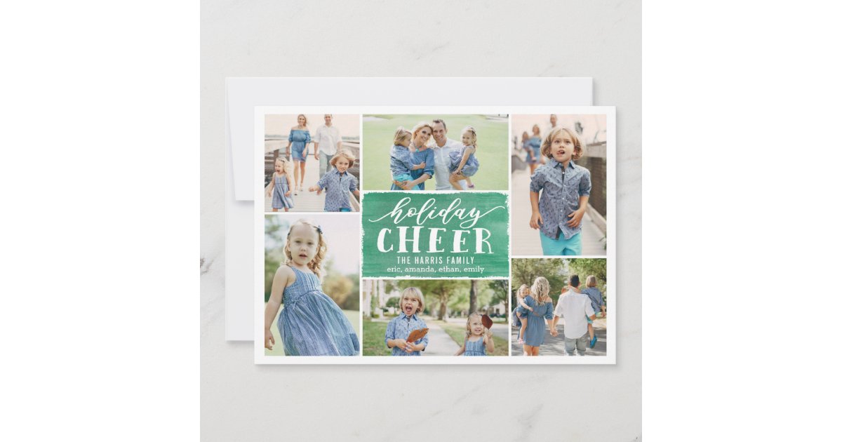 Holiday Cheer Collage Holiday Photo Card Green | Zazzle