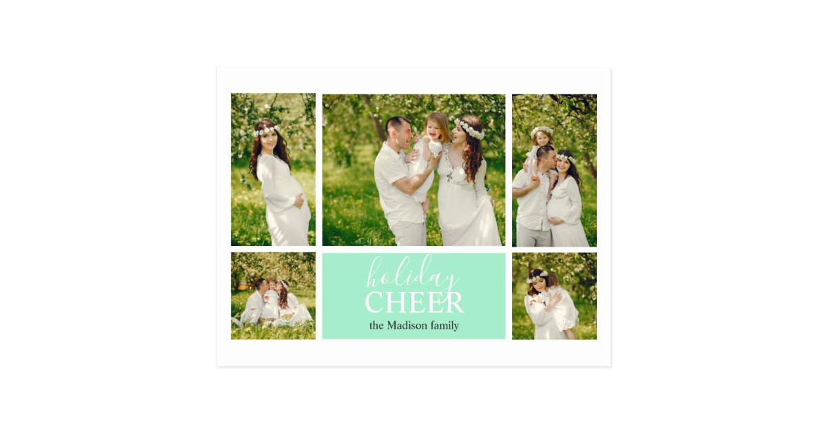 Holiday Cheer Mint Green Five Photo Postcard | Zazzle.com