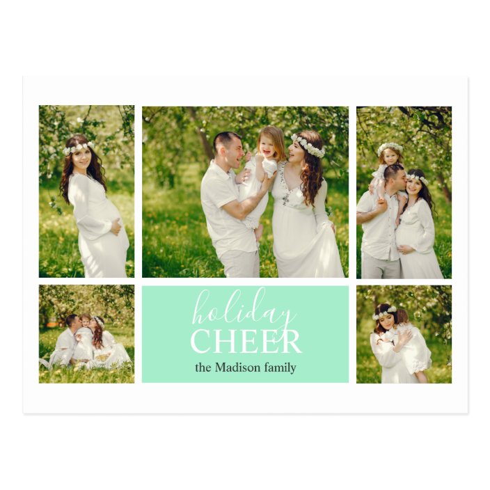 Holiday Cheer Mint Green Five Photo Postcard | Zazzle.com