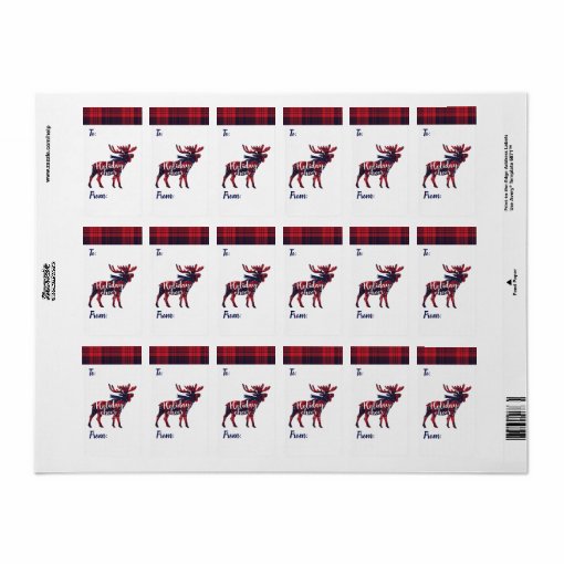 Holiday Cheer | Red Buffalo Plaid Moose Christmas Label | Zazzle