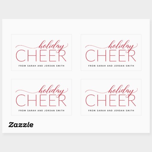 Holiday Cheer Red Rectangular Sticker | Zazzle