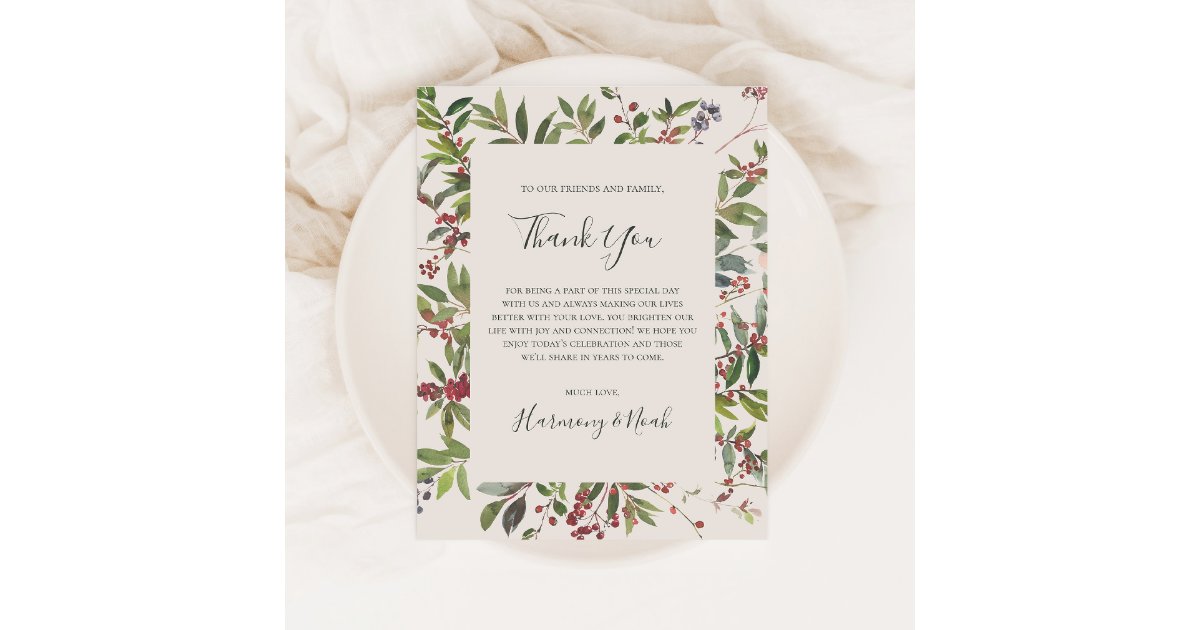 Holiday Chic Botanical | Champagne Thank You Card | Zazzle