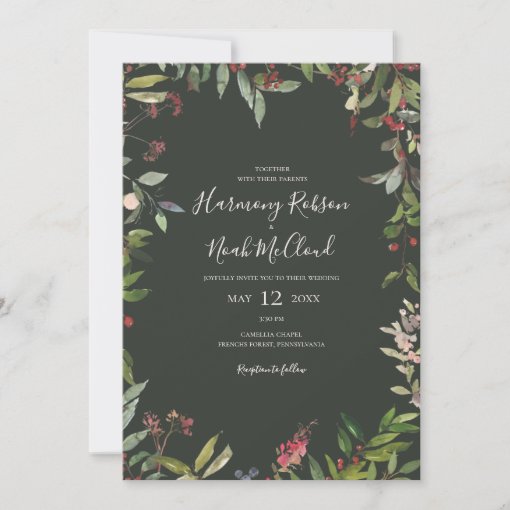 Holiday Chic Botanical | Dark Green Casual Wedding Invitation | Zazzle