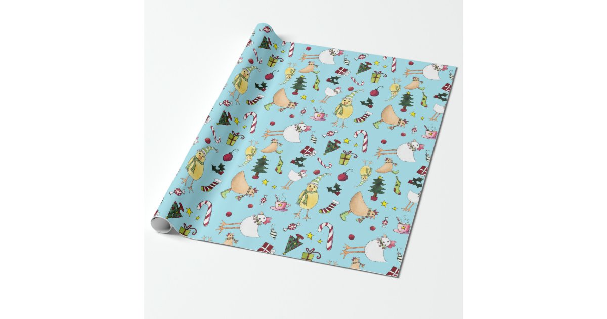 Holiday Chickens Gift Wrap | Zazzle