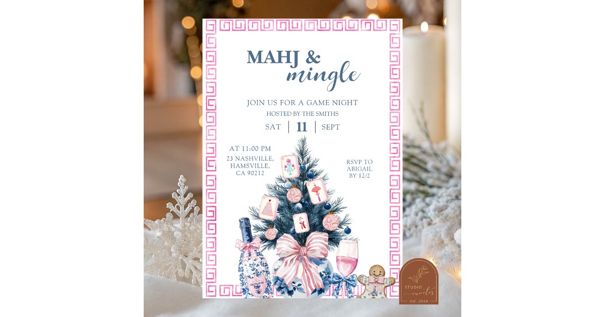 Holiday Chinoiserie Mahjong Invitation | Zazzle