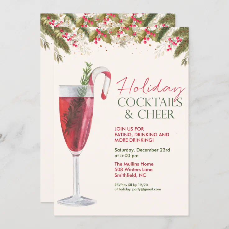 Holiday Christmas Cocktails Party Invitation | Zazzle