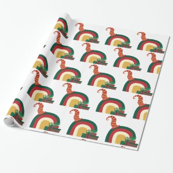 Holiday Christmas Elf Hat Rainbow Gift Wrapping Paper | Zazzle