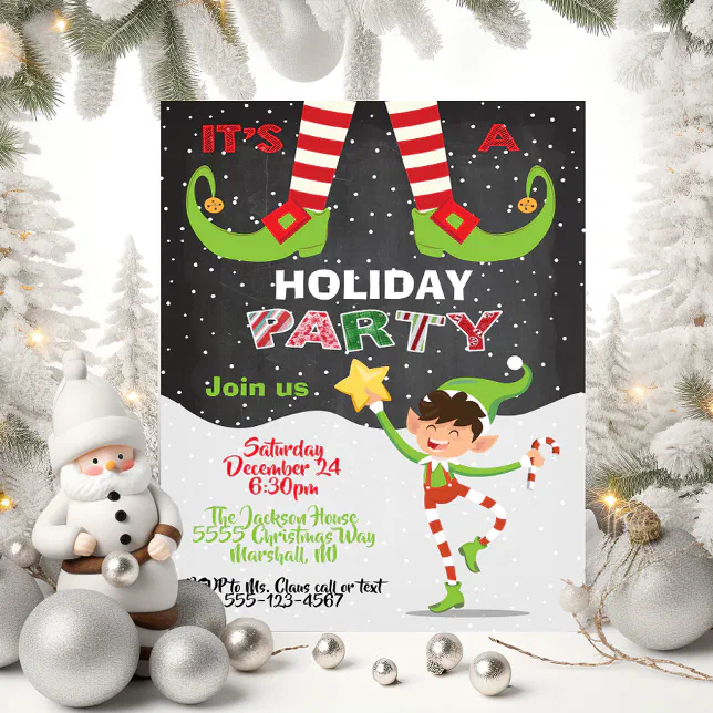 Holiday Christmas Elf Party in the snow invitation | Zazzle