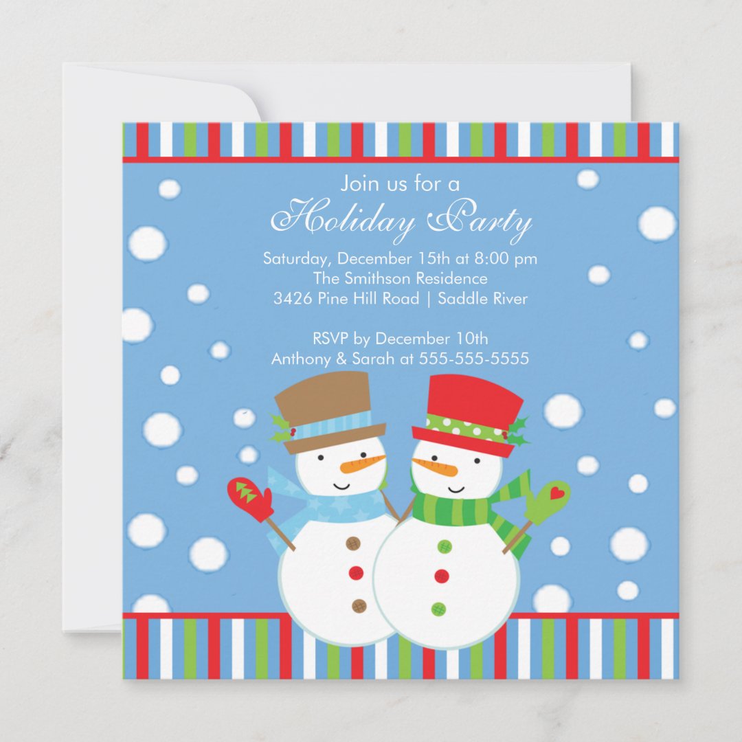 Holiday Christmas Party Invitation SNOWMEN CUTE | Zazzle