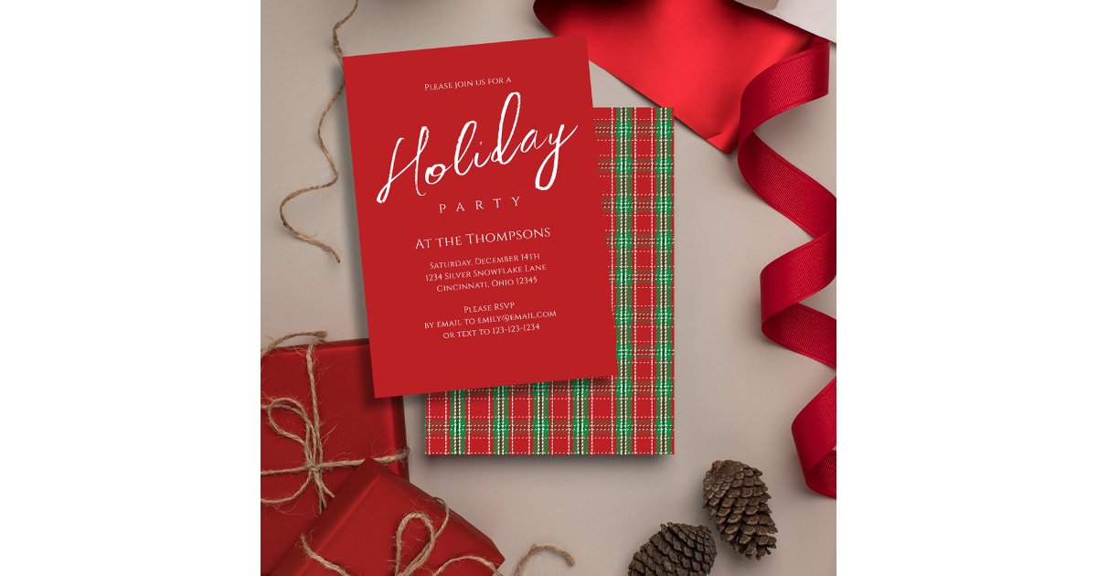 Holiday Christmas Red Green Classic Plaid Pattern Invitation | Zazzle
