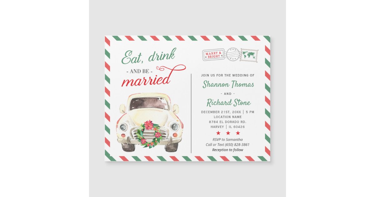Holiday Christmas Red Green Wedding Invitation | Zazzle