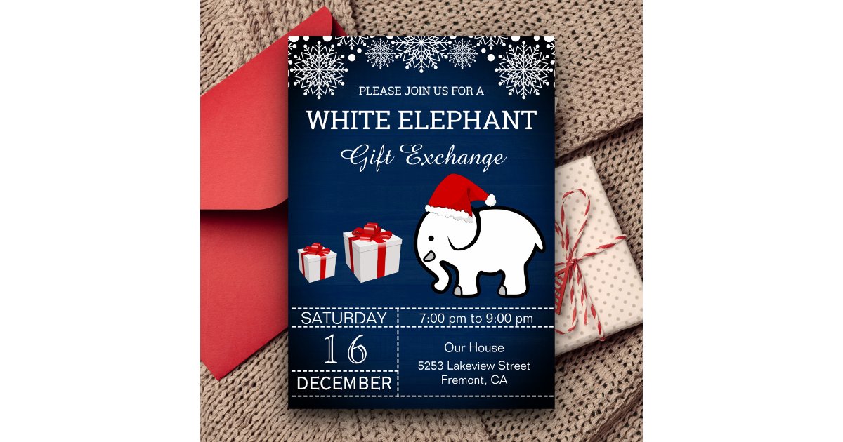 Holiday Christmas White Elephant Gift Exchange Invitation | Zazzle