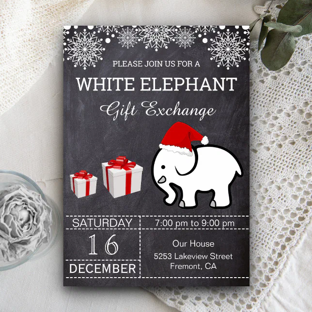 Holiday Christmas White Elephant Gift Exchange Invitation | Zazzle