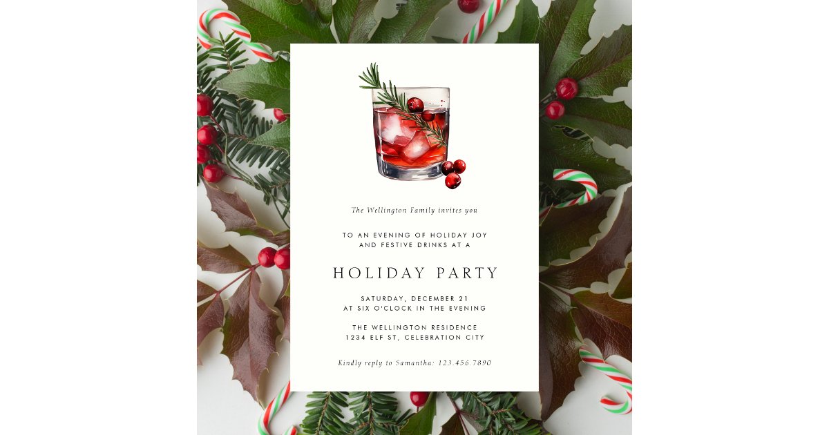 Holiday Cocktail Modern Festive Christmas Party Invitation | Zazzle