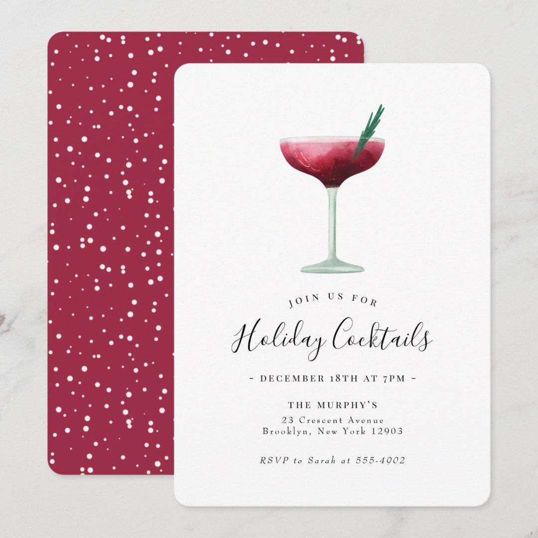 Holiday Cocktails Festive Drinks Christmas Party Invitation | Zazzle