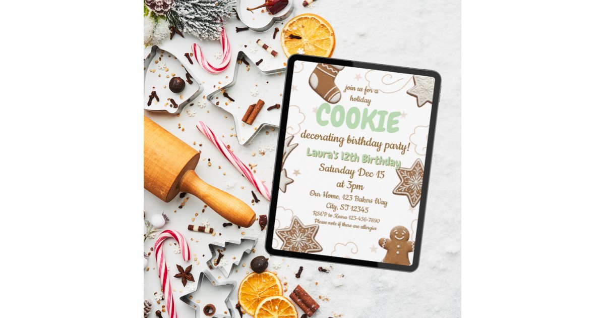 Holiday Cookie Decorating Birthday Party Invitation | Zazzle