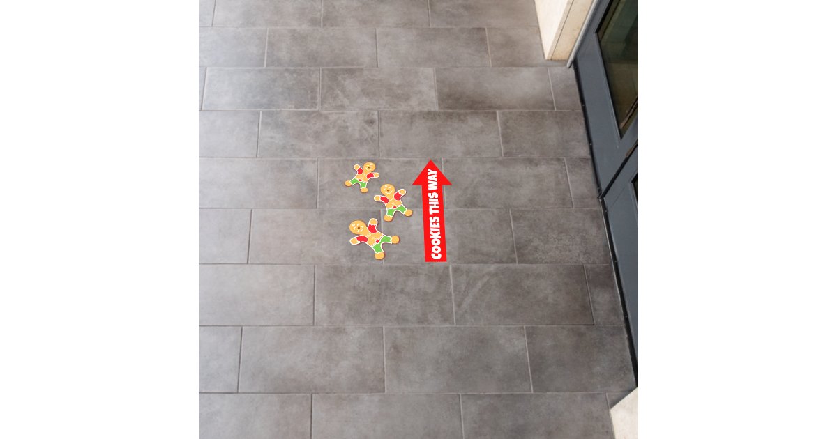 Holiday cookies this way gingerbread man red arrow floor decals | Zazzle