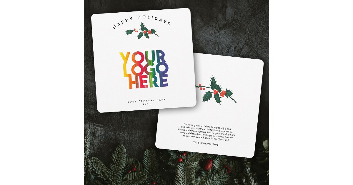 Holiday Corporate Business Logo Christmas Card | Zazzle