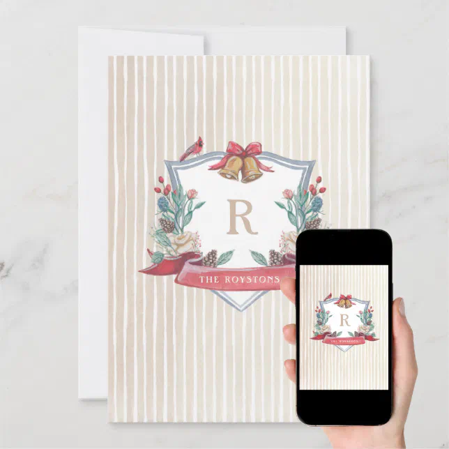 Holiday Crest - Family Monogram - Christmas Card | Zazzle