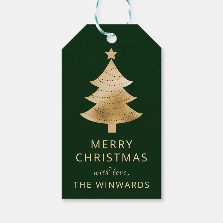 Holiday Dark Green and Gold Christmas Gift Tags | Zazzle