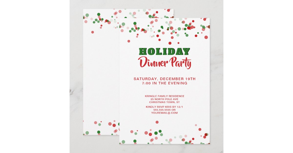Holiday Dinner Party Invitation Red Green White | Zazzle