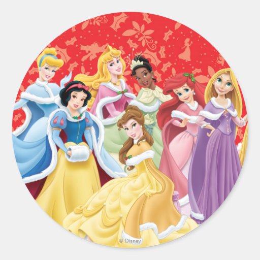Holiday Disney Princesses Classic Round Sticker | Zazzle